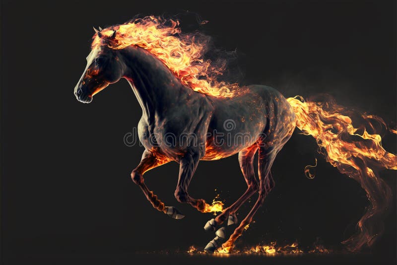 Horse Running between Fire Flame Stock Illustration - Illustration of ...