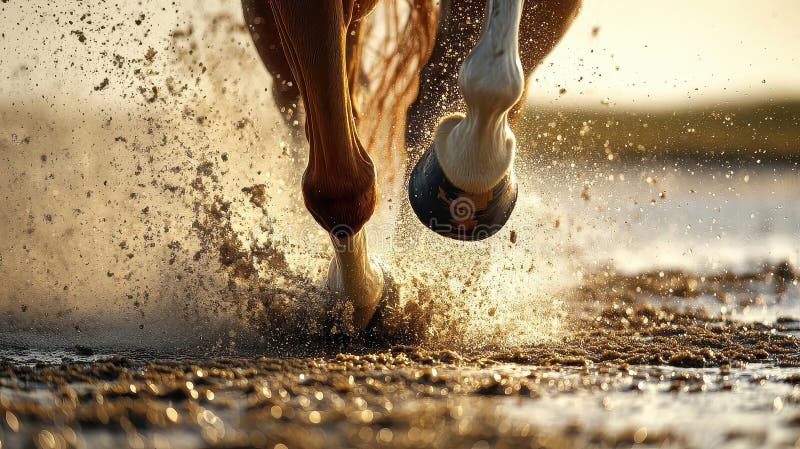Horse Running through Mud with Splashing Water Stock Illustration ...