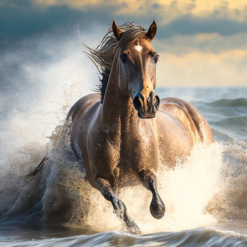 Horse Running on the Sea Betch Stock Illustration - Illustration of ...