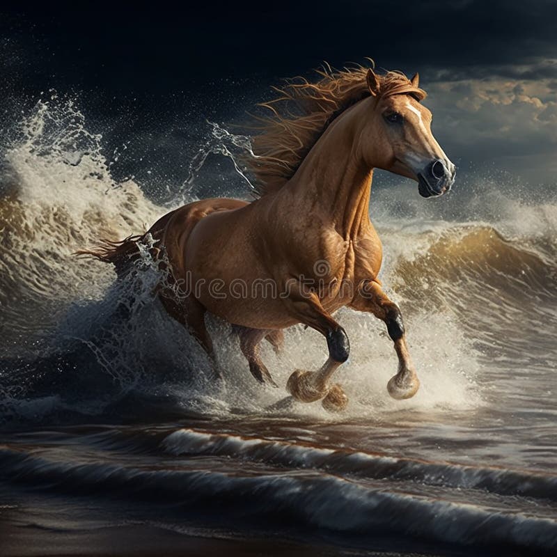 Horse Running on the Sea Betch Stock Illustration - Illustration of ...