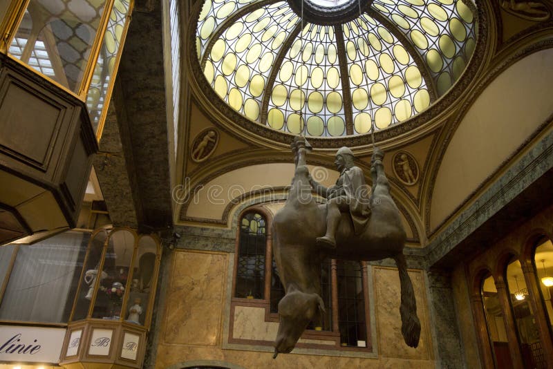 Horse Statue by David Cerny in Lucerna Pasaz in Prague, Czech Republic ...