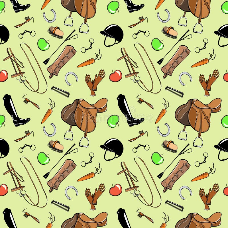Horseback Riding Tack Seamless Pattern Stock Illustration ...