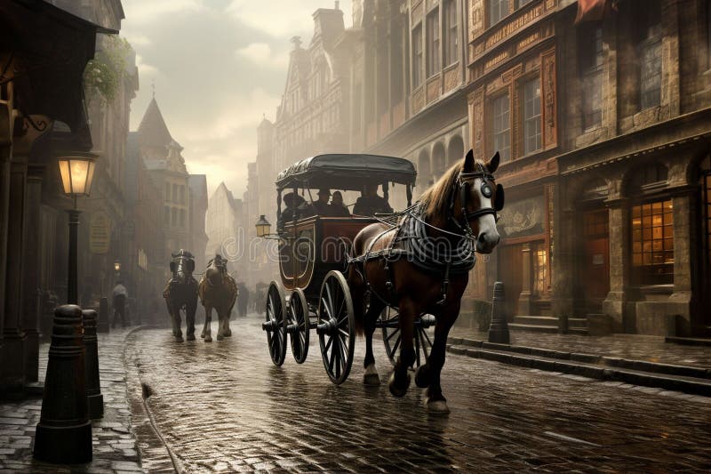 Horsedrawn Carriage Traversing Cobblestone Stock Illustration ...