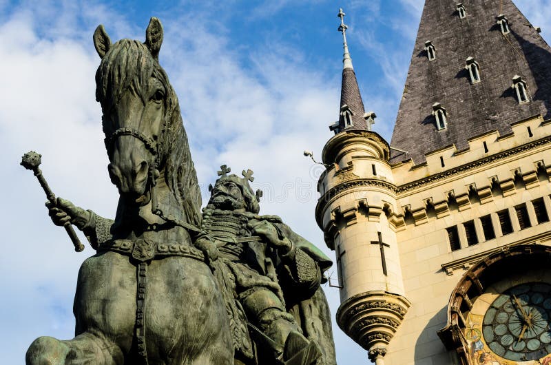 Horseman Statue and Clock Tower Stock Image - Image of white, culture ...