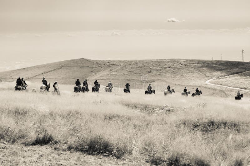 One Cowboy Horse Ridge Rider Silhouetted Stock Image - Image of cowboy ...