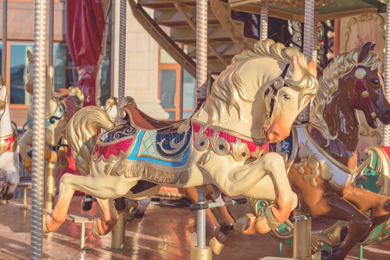 Horses on a Carnival Merry-Go-Round. Toned Stock Image - Image of ...