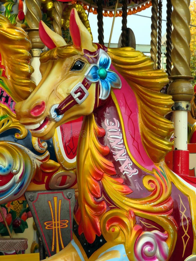 Horses on a carousel stock image. Image of round, galloping - 80741847