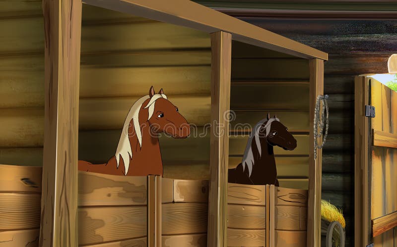Horses in the Stable Illustration Stock Illustration - Illustration of ...