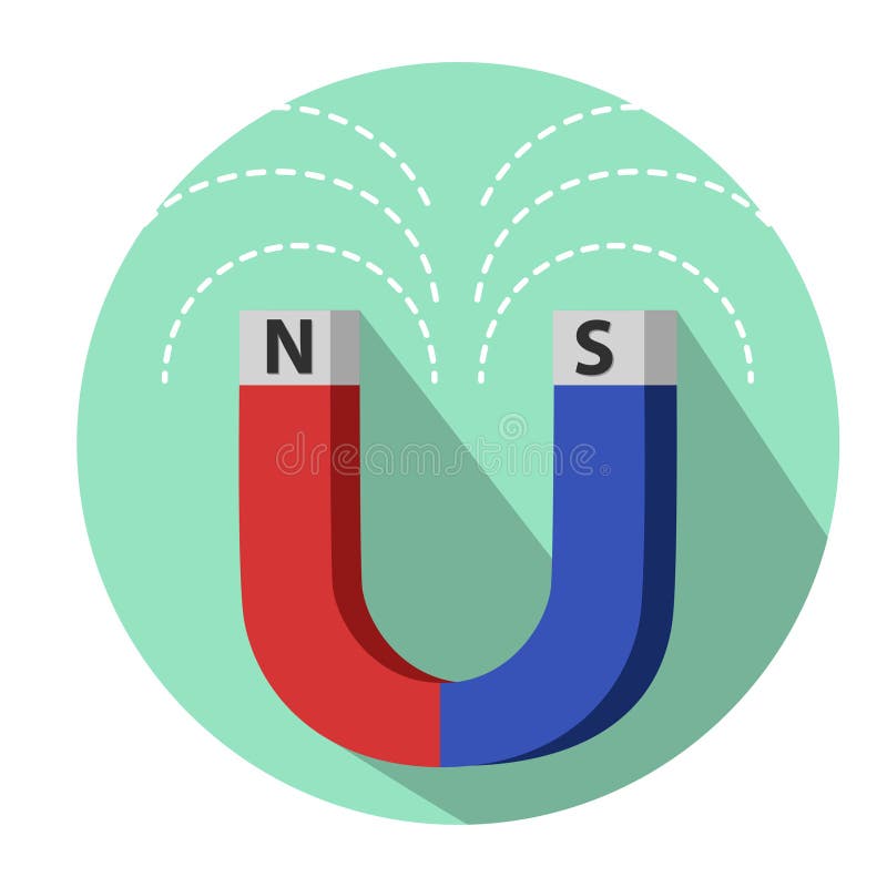 U-shaped Magnet with Magnetic Fields Icon with Long Shadows Flat Style ...