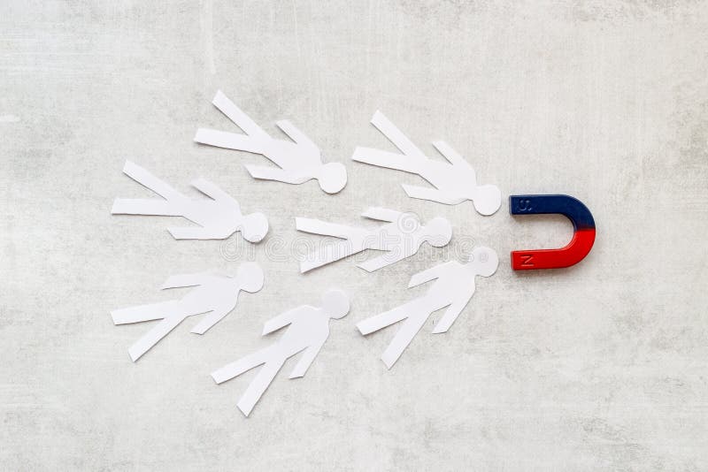 Recruiting Concept with Magnet Collecting Human Figures. Top View Stock ...