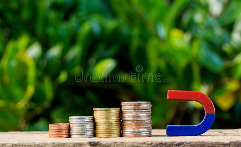 Horseshoe Magnet with Stack Coins. Stock Photo - Image of coins, power ...