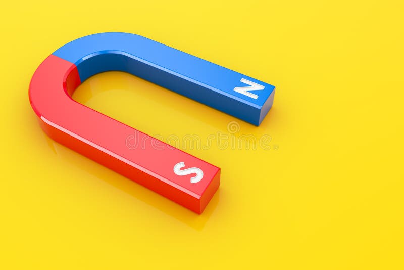 Horseshoe Magnet on Yellow Backdrop. 3D Rendering Stock Illustration ...