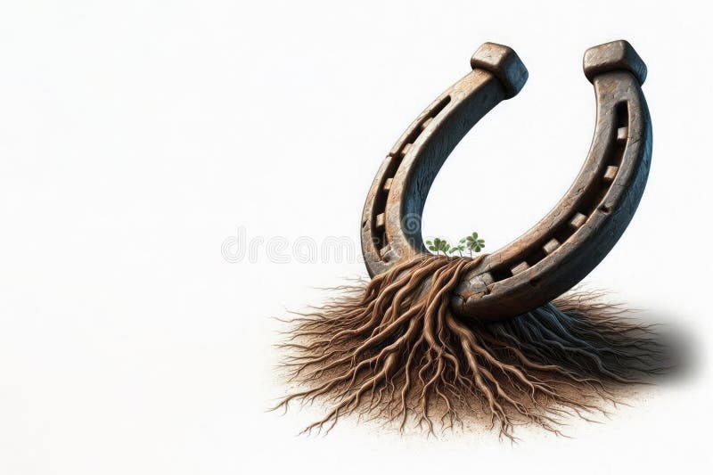 Horseshoe with Roots and Clover. Space for Text. Stock Image - Image of ...
