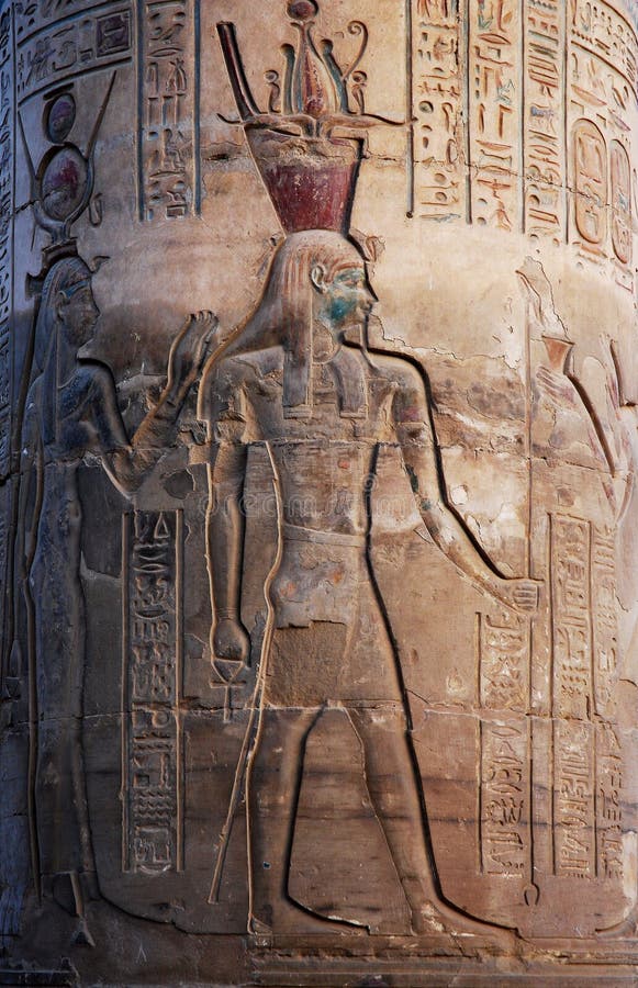 Pharoah Seti Presenting Lotus Flowers To God Horus Stock Image - Image ...