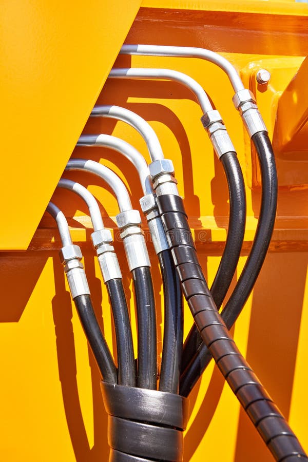 Hoses of hydraulic machine stock photo. Image of detail - 254597686