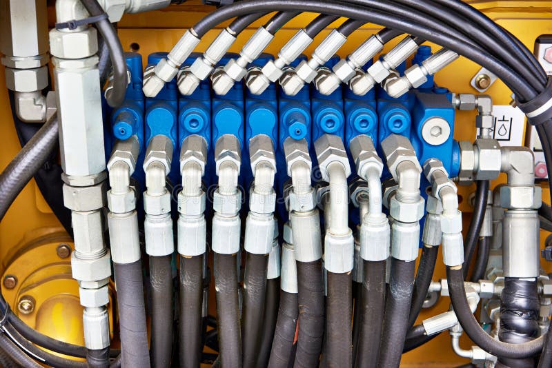 Hoses of hydraulic machine stock photo. Image of hydraulics - 255345002
