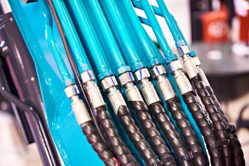 Hoses of hydraulic machine stock image. Image of fitting - 274393745