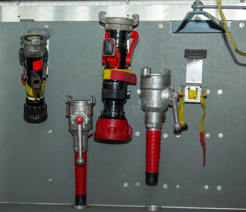 Hoses Tools and Equipment of Fire Truck Stock Photo - Image of ...