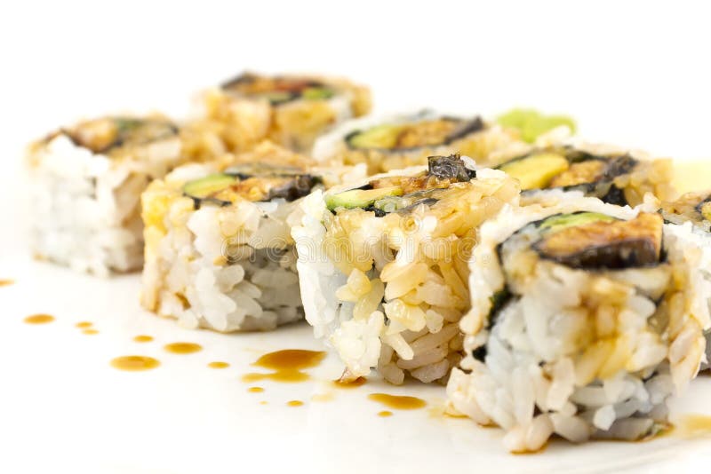 Hosomaki, Unagi Maki, BBQ Eel, Avocado Roll Stock Image - Image of ...