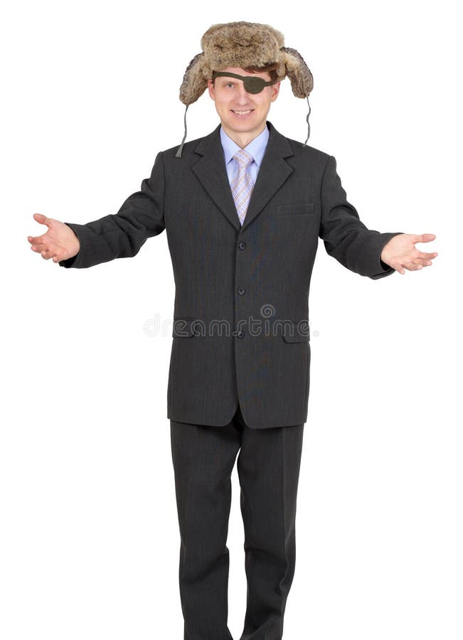 Hospitable Funny Man with One Eye and a Fur Hat Stock Image - Image of ...