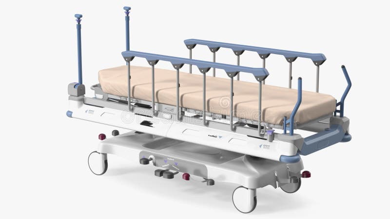 Hospital Adjustable Patient Bed with Wheels and Rails Stock Image ...