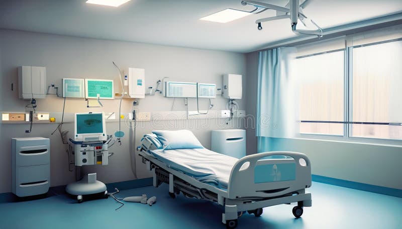 Old Hospital Room with Bed and Wheelchair Stock Illustration ...