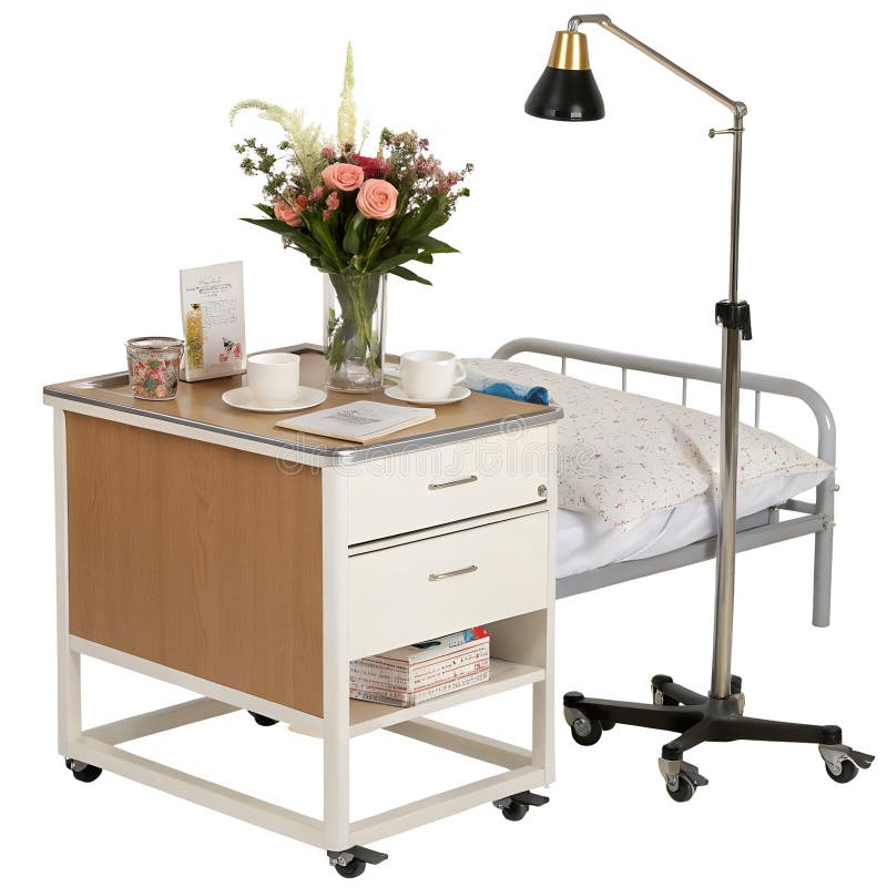 Hospital Bedside Table Isolated on White Background Stock Image - Image ...