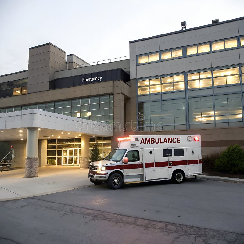 Hospital Building with Ambulance Isolated on White Background Stock ...