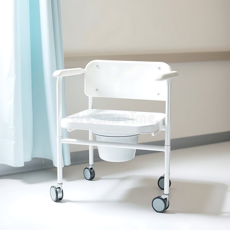 A Hospital Commode Chair with an Adjustable Frame Placed on a Clean ...