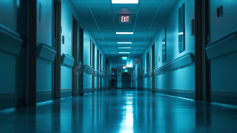 Hospital Corridor at Night, with Dimmed Lighting and the Soft Glow of ...