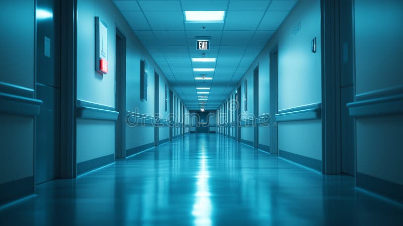 Hospital Corridor at Night, with Dimmed Lighting and the Soft Glow of ...