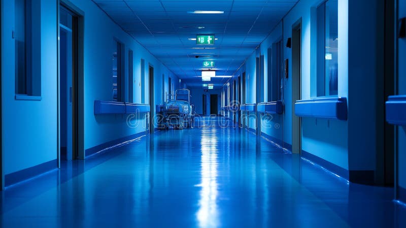 Hospital Corridor at Night, with Dimmed Lighting and the Soft Glow of ...