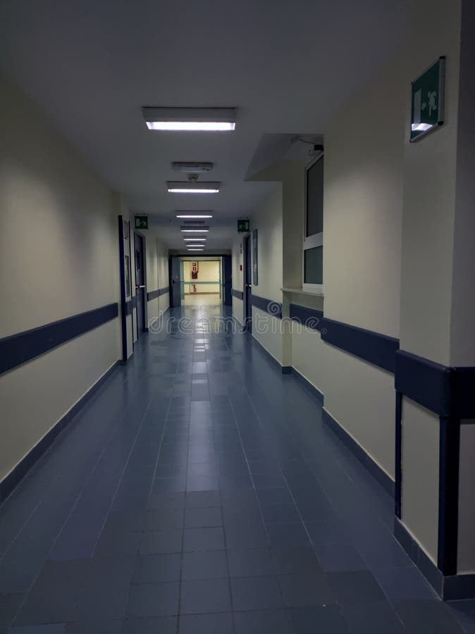 Hospital Corridor with White and Blue Walls Stock Image - Image of ...