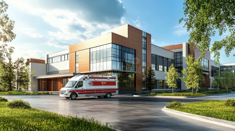 Hospital Exterior Front View with Entrance in Flat Design. Medical ...
