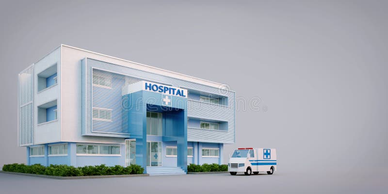 Hospital Exterior Isolated on Background with Ambulance Stock ...