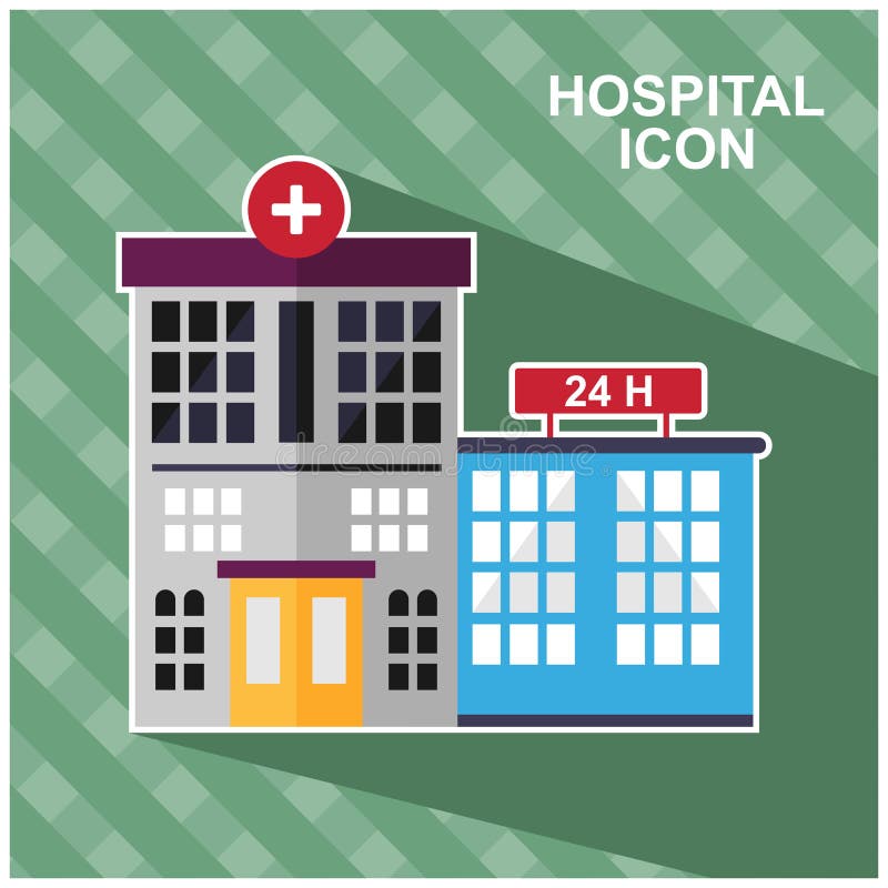 Hospital Flat Colored Icon. Hospital Building Flat Icon with Long ... Hospital Flat Colored Icon. Hospital Building Flat Icon with Long ...