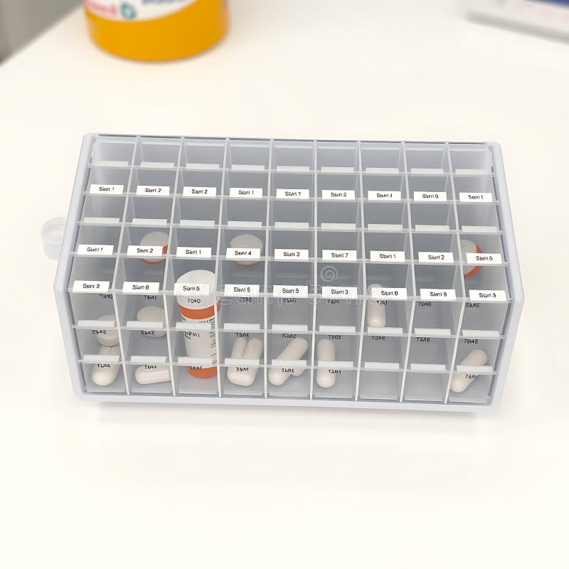 A Hospital Grade Medication Organizer with Labeled Compartments Placed ...