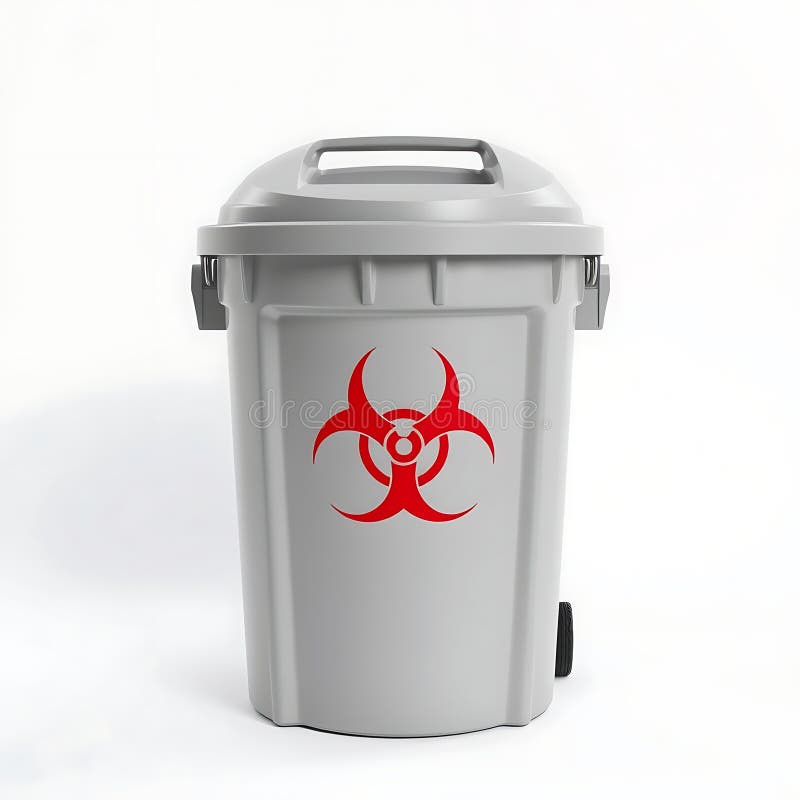 A Hospital Grade Waste Disposal Bin with Biohazard Markings on a White ...