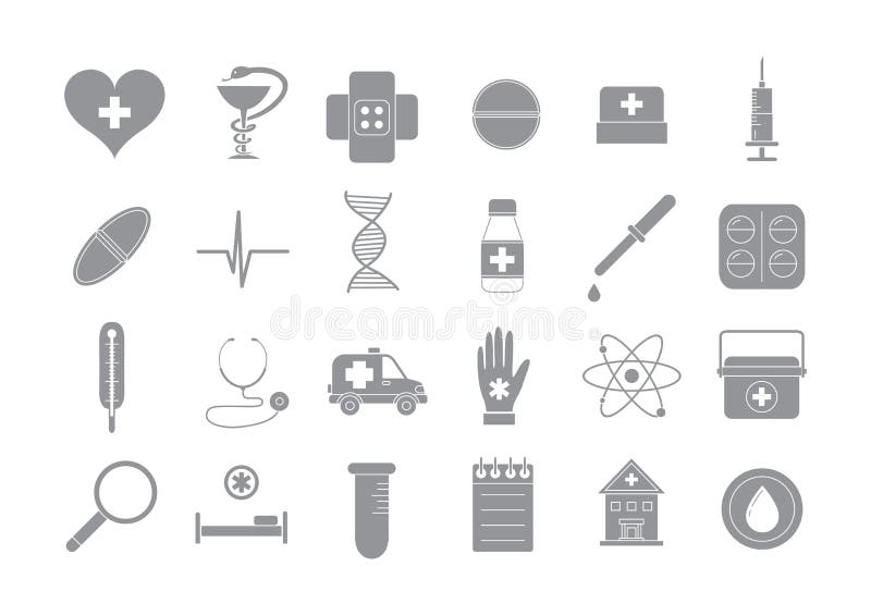 Hospital gray icons set stock illustration. Illustration of isolated ...