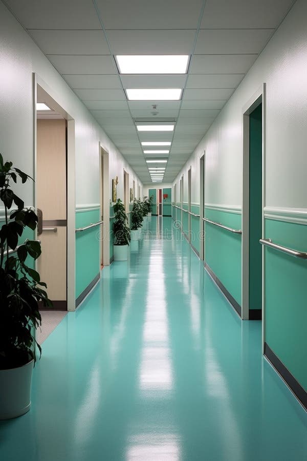 Hospital Hallway with Bright Lighting and Clean Floors Stock ...