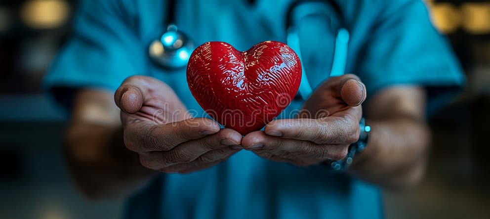 In a Hospital Hallway, a Cardiologist Performs a Heart Exam Using a ...