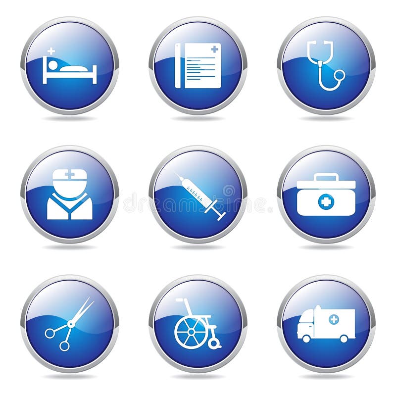 Hospital Health Blue Vector Icon Design Set Stock Illustration ...