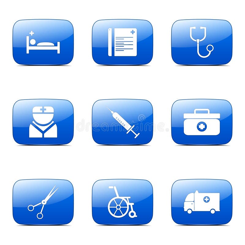 Hospital Health Blue Vector Icon Design Set Stock Illustration ...