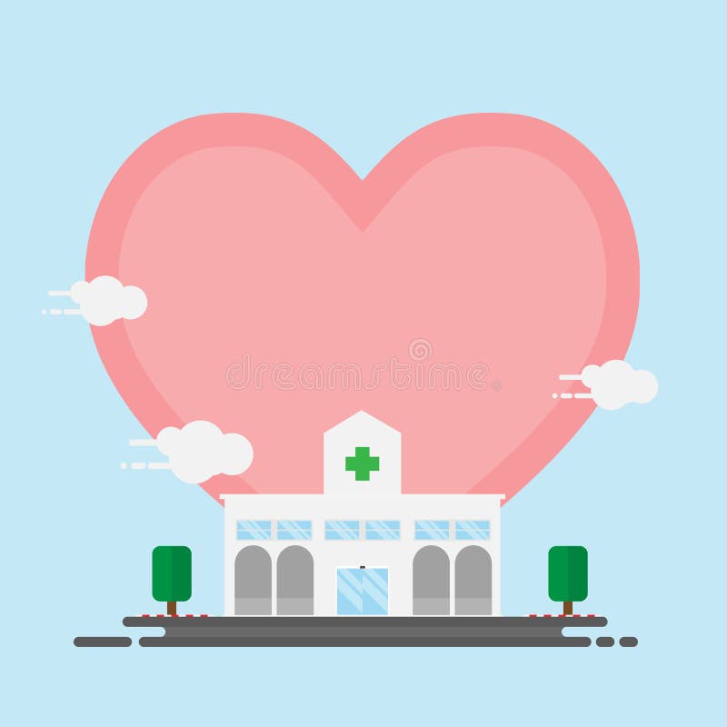 Hospital with Heart Shape Space Template Flat Vector Design Stock ...