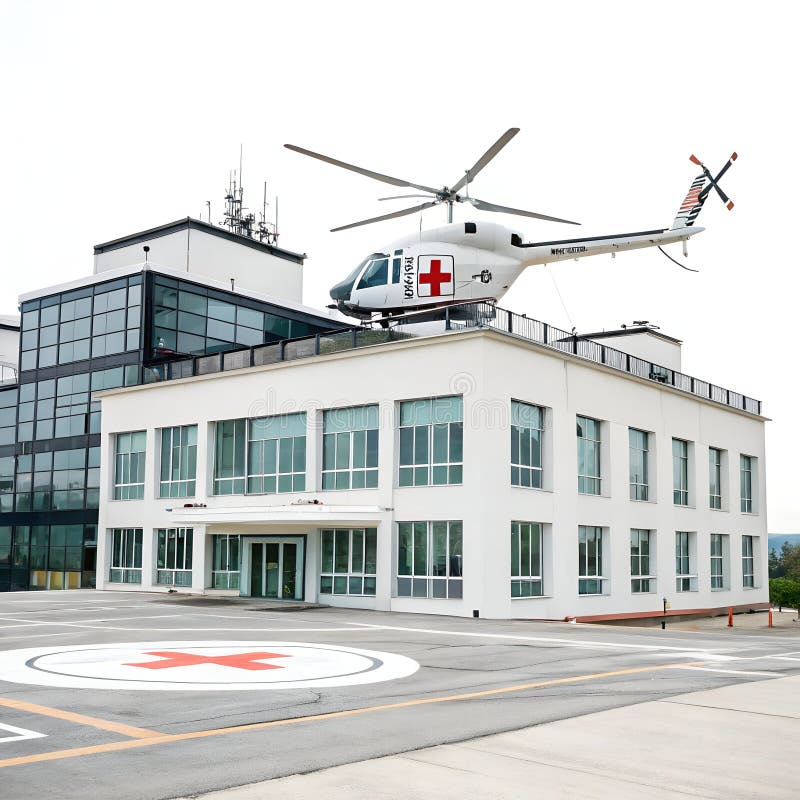 Hospital with Helipad Isolated on White Background Stock Photo - Image ...
