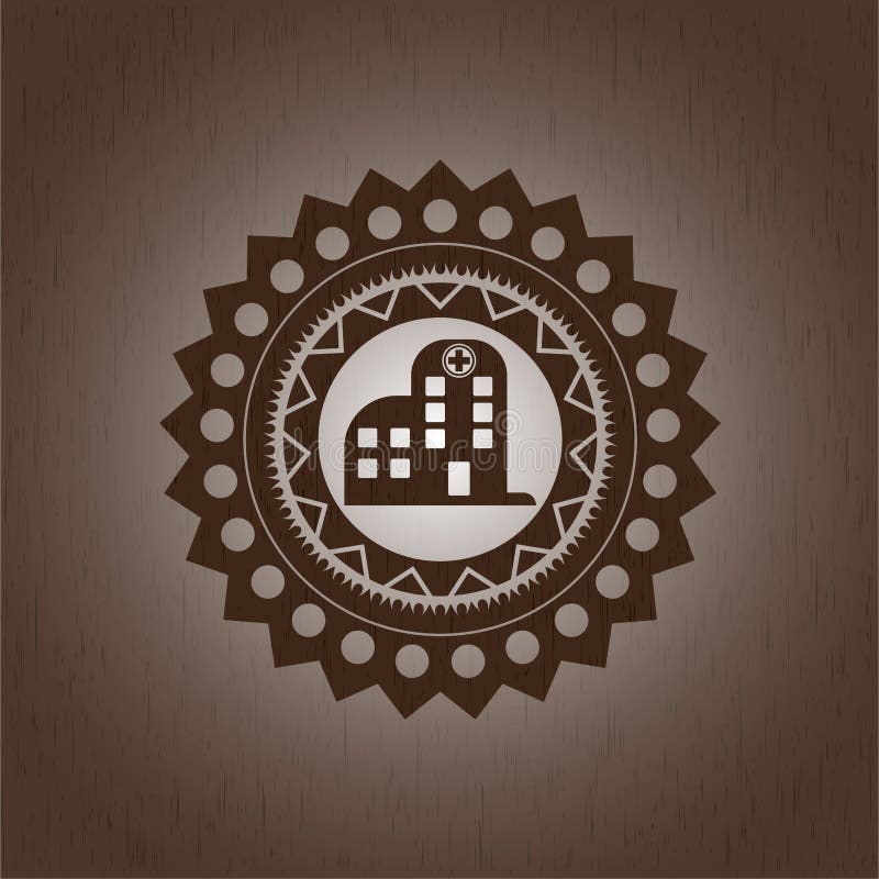 Hospital Icon Inside Wooden Emblem. EPS10 Stock Vector - Illustration ...
