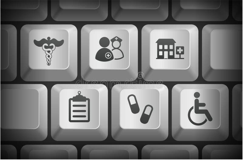 Hospital Icons on Computer Keyboard Buttons Stock Illustration ...