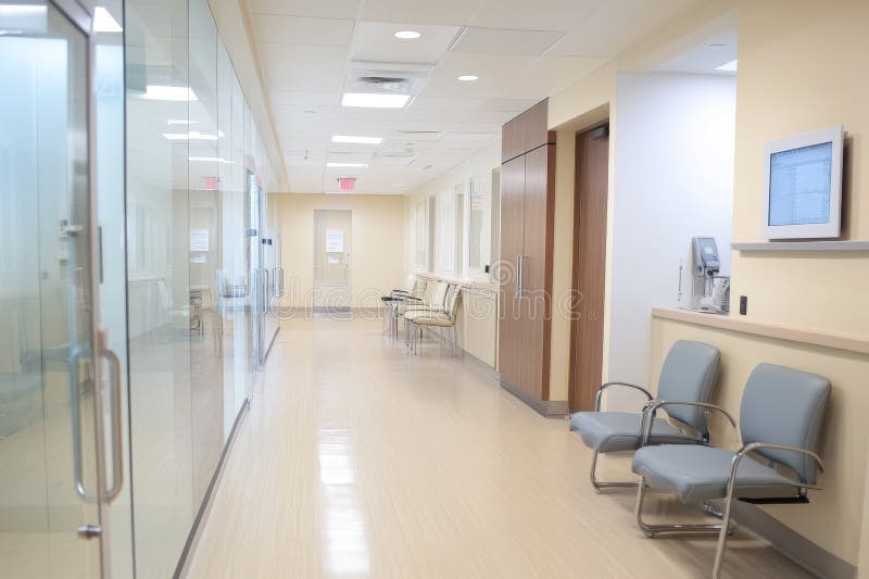 Hospital Interior Hallway with Chairs and Light-colored Walls Stock ...