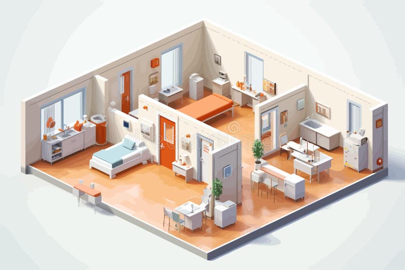 Hospital Interior Isometric Vector Flat Illustration Stock Vector ...