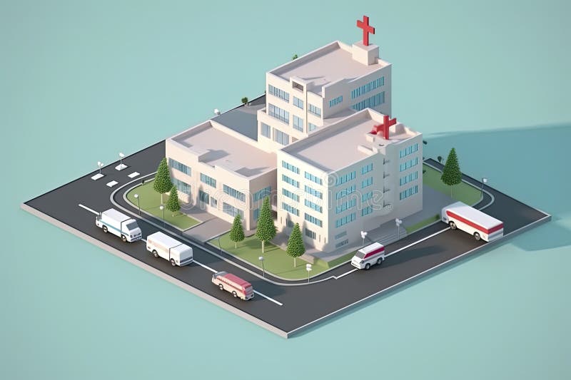 Hospital Isometric on Earth.3d Rendering Stock Illustration ...